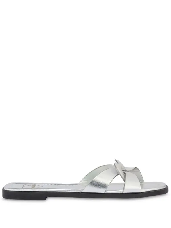 Moschino Metallic-leather Slides - Silver