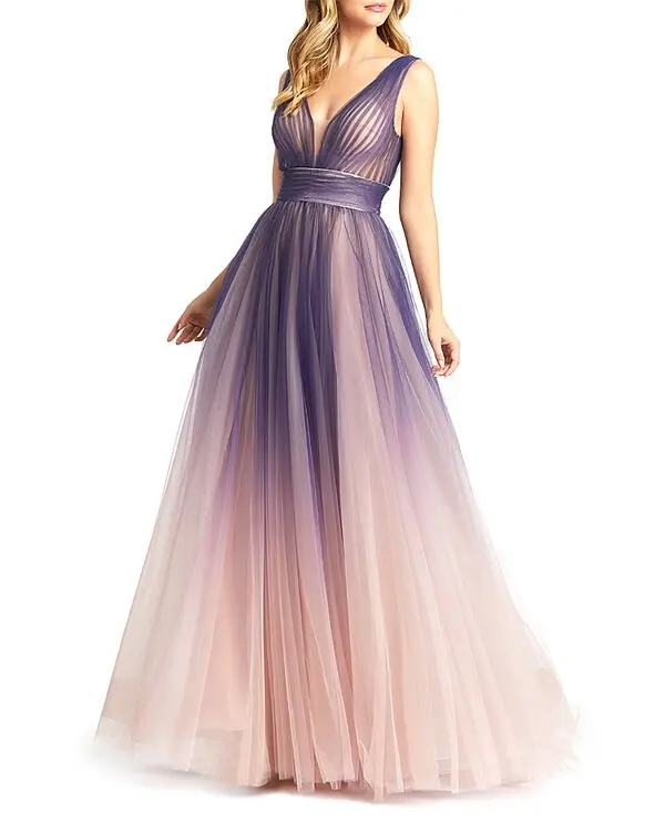 Mac Duggal Ombre V-neck Gown - Indigo Ombre