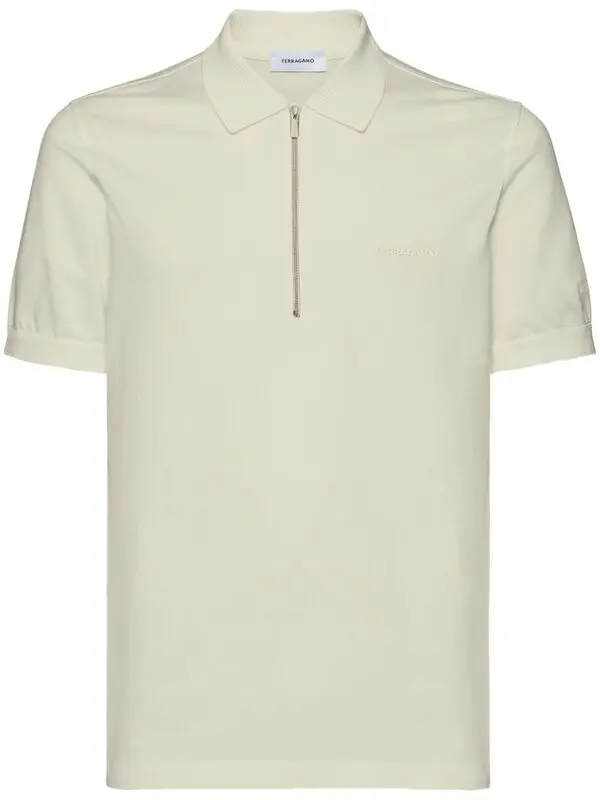FERRAGAMO Logo-embroidered Half-zip Polo Shirt - Green