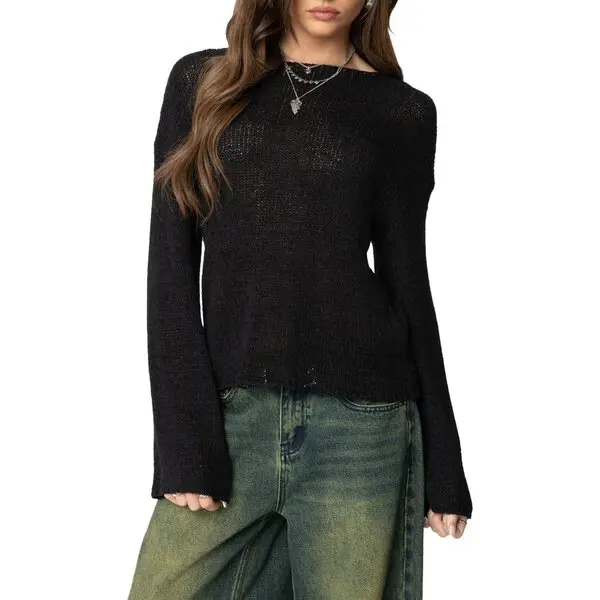 EDIKTED Relaxed Lightweight Sweater - Black