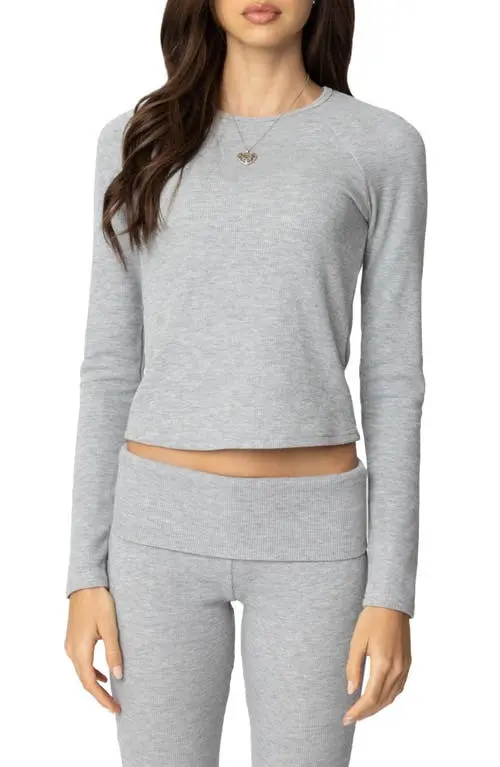 EDIKTED Sab Waffle Knit Long Sleeve Top - Gray-melange