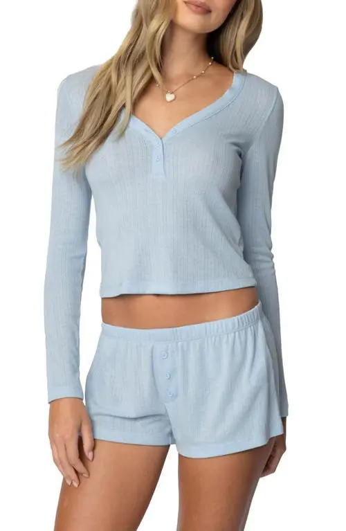 EDIKTED Keely Pointelle Henley - Light-blue