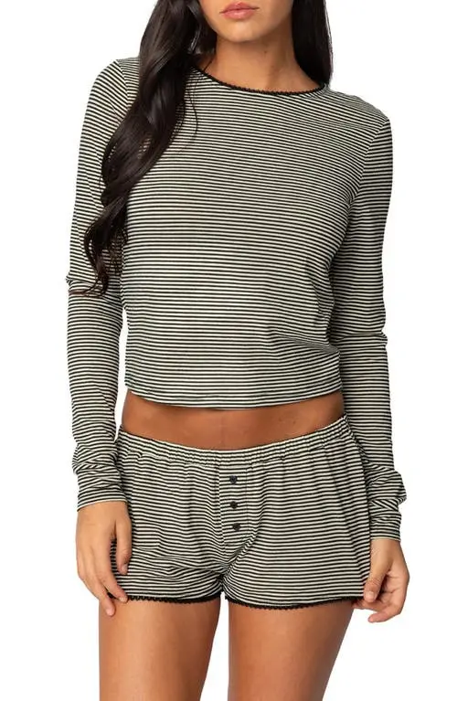 EDIKTED Suzy Stripe Long Sleeve Top - Black-and-white