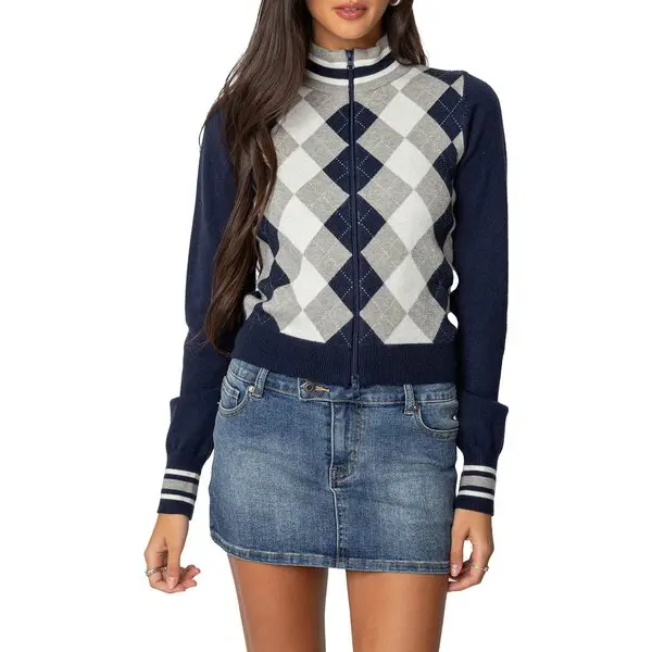 EDIKTED Madisen Argyle Cardigan
