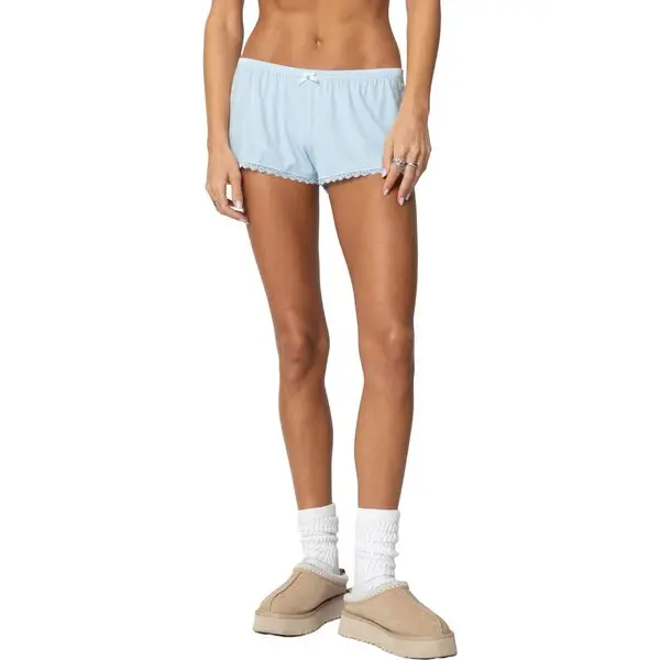 EDIKTED Buffy Lace Trim Shorts - Light-blue