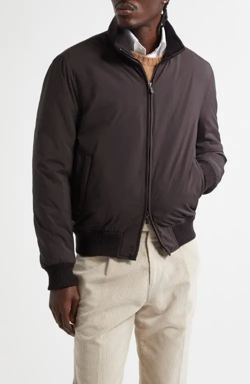 Thom Sweeney Water-resistant Nylon Bomber Jacket - Darkest Brown