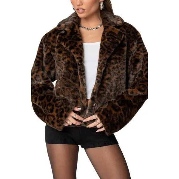 EDIKTED Lady Leopard Faux Fur Jacket