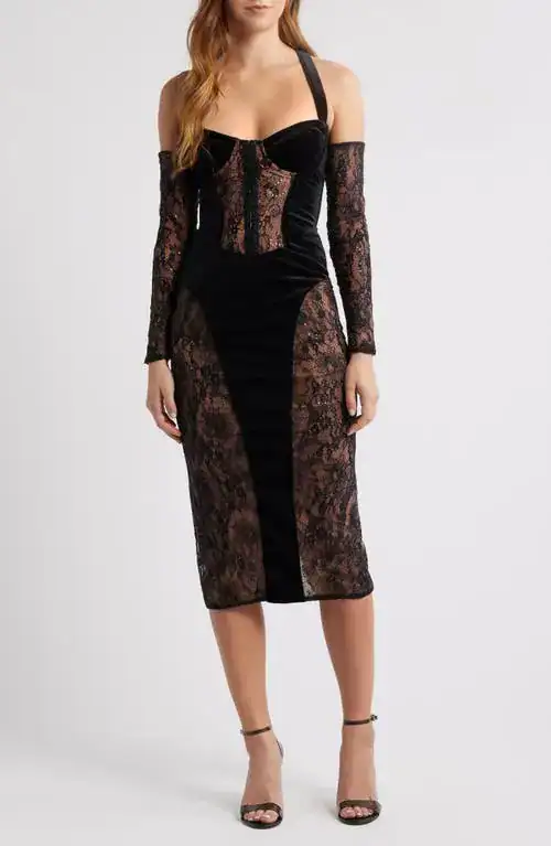 Mistress Rocks Velvet And Lace Corset Midi Dress In Black - 30% Off |  Editorialist
