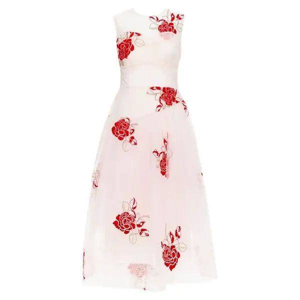 Simone Rocha Runway Rose Floral Embroidery Tulle Dress In Red - 53% Off ...