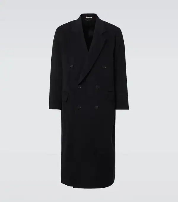 Auralee Wool Mosser Double-Breasted Coat - Black | Editorialist