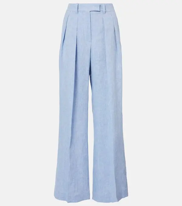 Brunello Cucinelli High-rise Wide-leg Linen-blend Pants - Blue