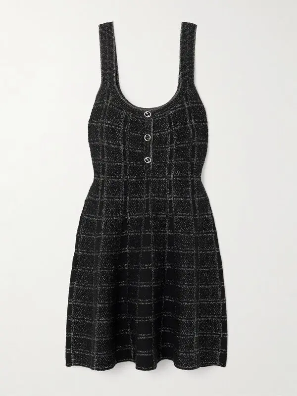 Gucci Checked Metallic Wool-blend Tweed Mini Dress