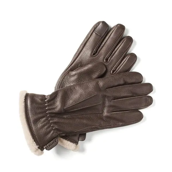 ASPINAL OF LONDON Deerskin Leather Gloves With Shearling Cuff - Brown