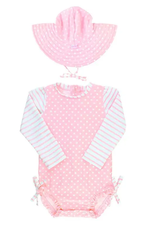 RUFFLEBUTTS One-piece Rashguard Swimsuit & Hat Set