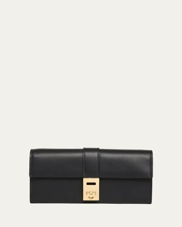 FERRAGAMO Hug Leather Wallet On Chain - Nero