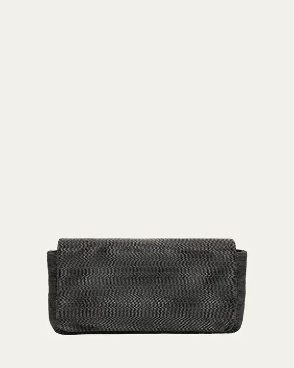 Brunello Cucinelli Convertible Monili Leather Clutch Bag - Silver
