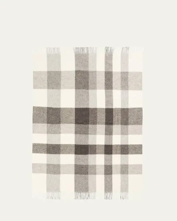 LANEROSSI Natural Plaid Wool Throw, 51" X 78