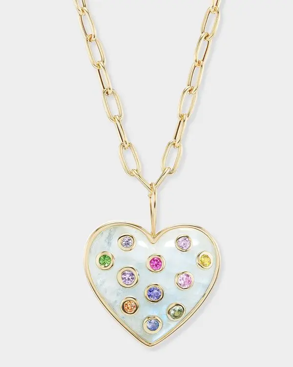 Brent Neale 18k Yellow Gold Puff Heart Pendant Necklace With Moonstone And Sapphires
