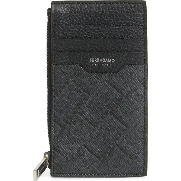 FERRAGAMO Monogram Coated Canvas & Leather Zip Card Holder