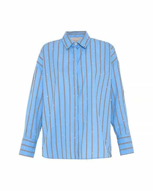 THEO THE LABEL Echo Pearly Shirt - Retro Blue/pearl