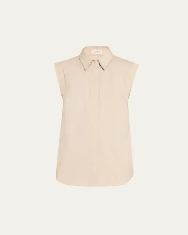 Brunello Cucinelli Monili Collar Sleeveless Top - Medium Beige