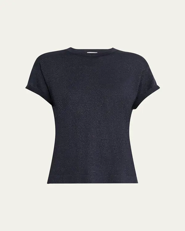 Brunello Cucinelli Metallic Cashmere Silk T-shirt - Blu Freddo