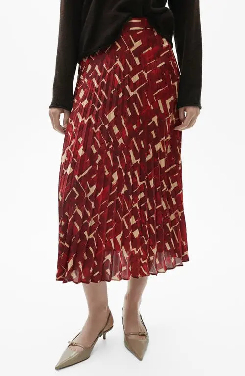 Mango Geo Print Pleated Midi Skirt