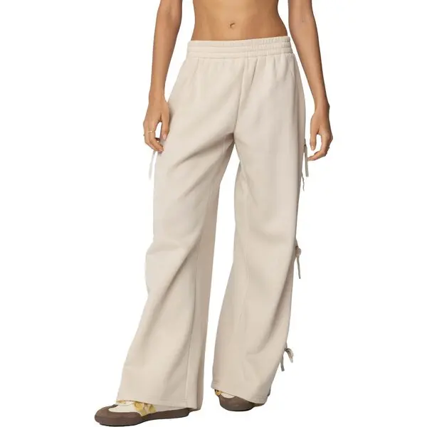 EDIKTED Claudette Bow Wide-leg Sweatpants - Cream