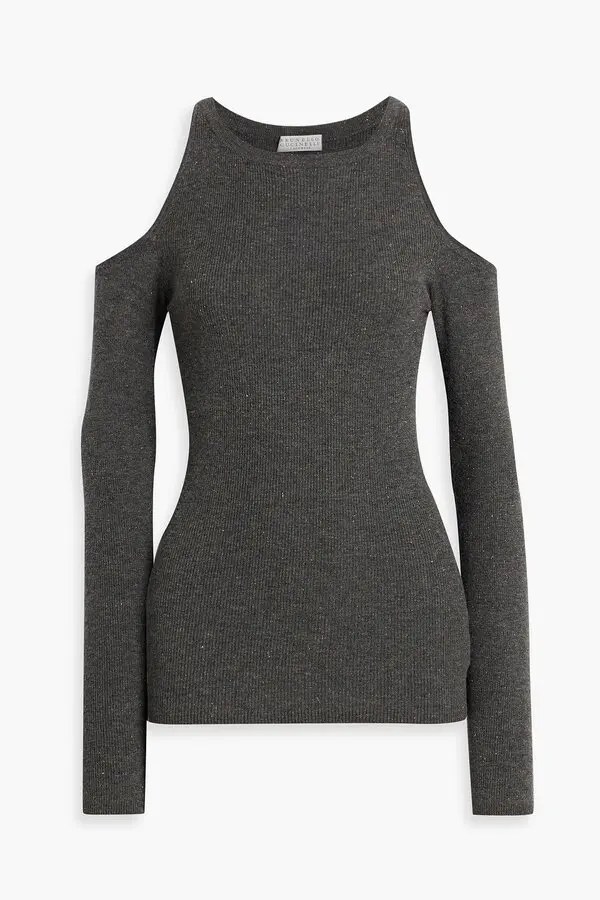 Brunello Cucinelli Cutout Metallic Ribbed-knit Sweater
