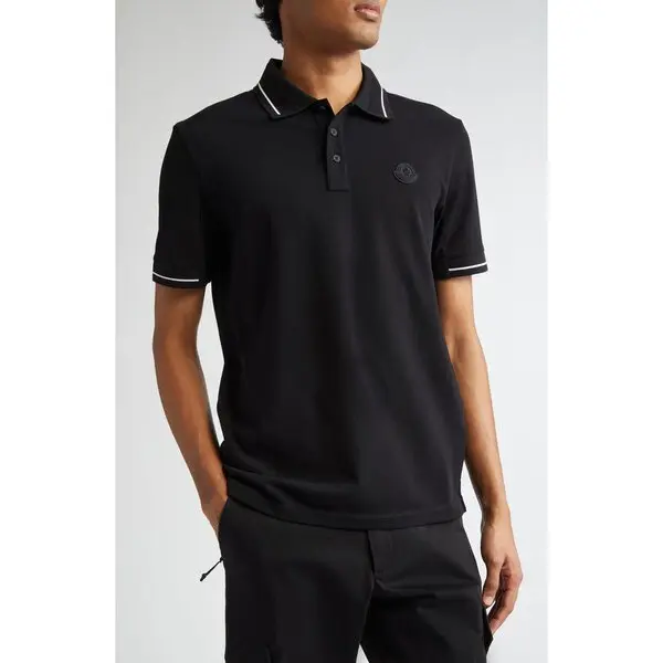 Moncler Tipped Cotton Piqué Polo - Black