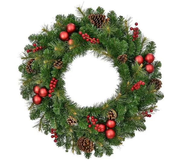 FRASER HILL FARM 30-in. Joyful Wreath Door Or W All Hanging Wit