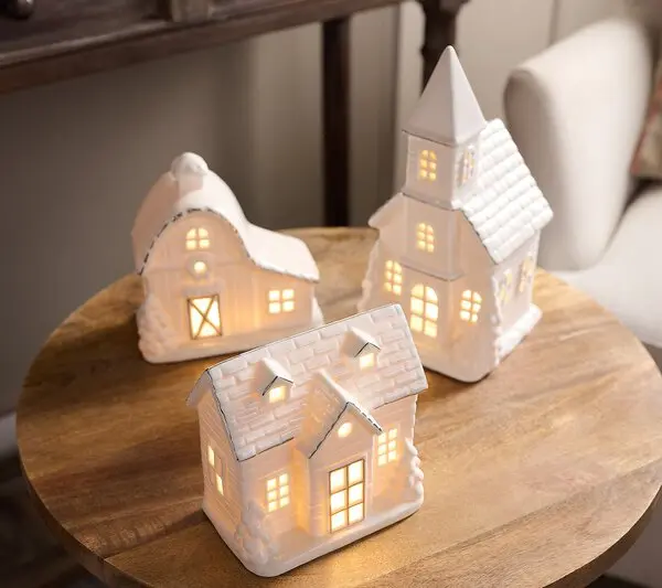 VALERIE PARR HILL As Is 3-piece Illuminated Porcelain Village Valerie