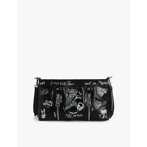 Zadig&Voltaire Slogan-print Leather Shoulder Bag - Noir