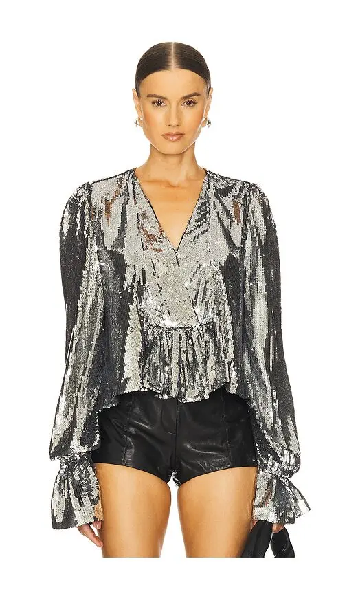 AZLEE Thistle Top In Metallic Silver - Silver Sequin