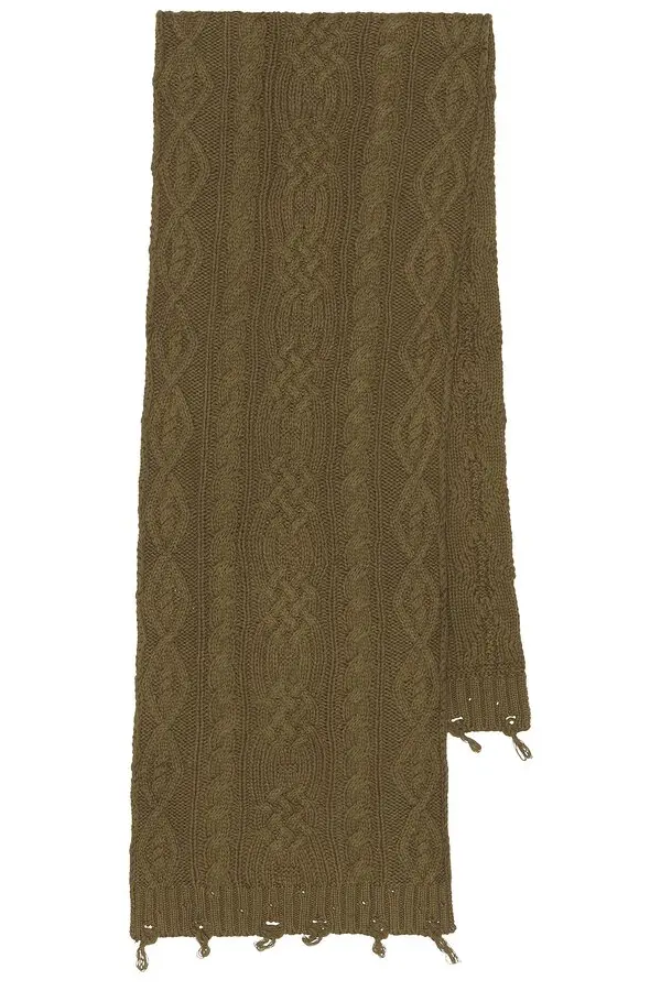 FOUND Distressed Cable Knit Scarf In Olive