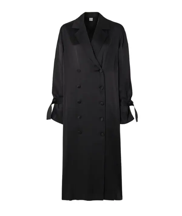 TotêMe Satin Trench Coat In Black 40% Off Editorialist