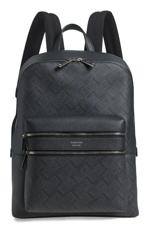 FERRAGAMO Gancio Embossed Leather Backpack - Nero Grigio