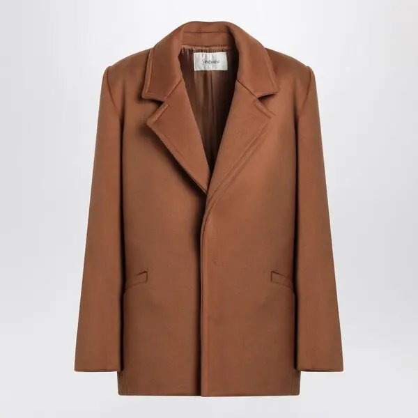 Saint Laurent Camel Wool Short Coat - Brown