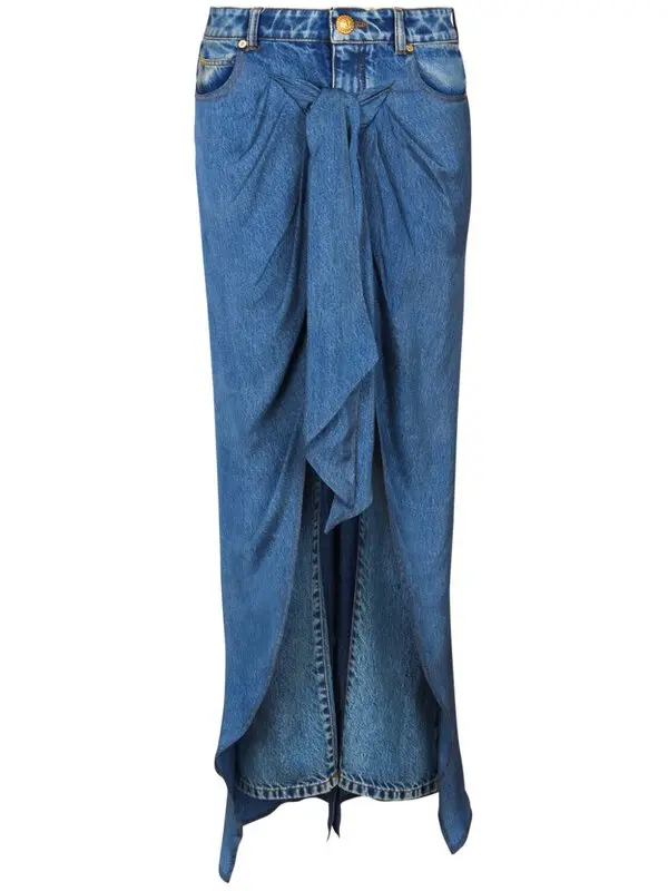 Balmain Draped Denim Skirt