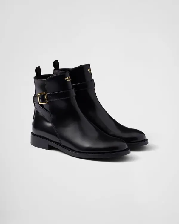 Prada Brushed Leather Ankle Boots With Strap