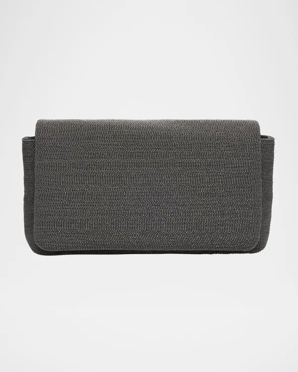 Brunello Cucinelli Convertible Monili Leather Clutch - Silver