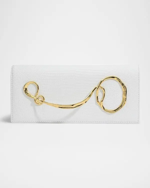Alexis Bittar Lizard-embossed Leather Clutch With 14-karat Gold-plated Handle - Pearl