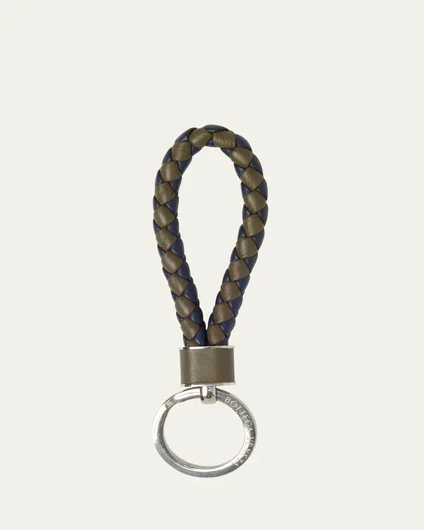 Bottega Veneta Intreccio Key Ring In Bicolor Napa - Abyss-cypre/abyss-s