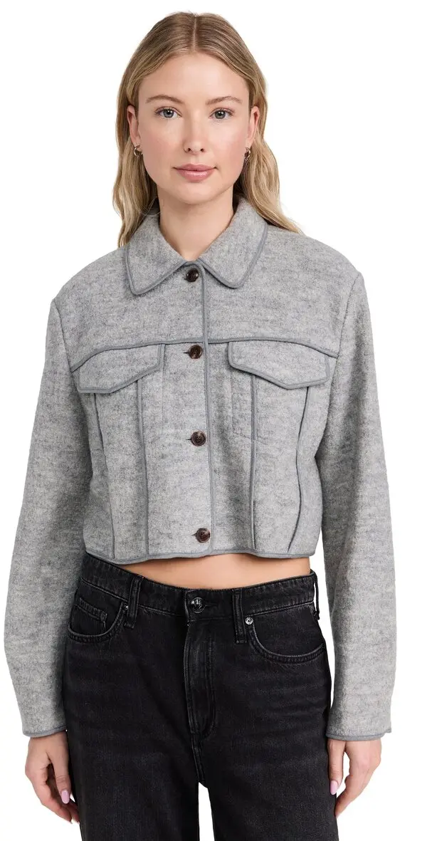 Theory Crop Boucle Jacket - Melange Grey
