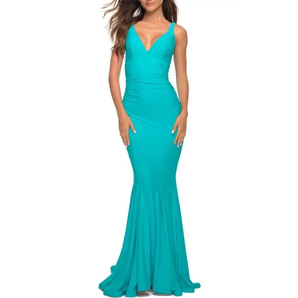 LABOMME Jersey Gown With Ruching - Aqua