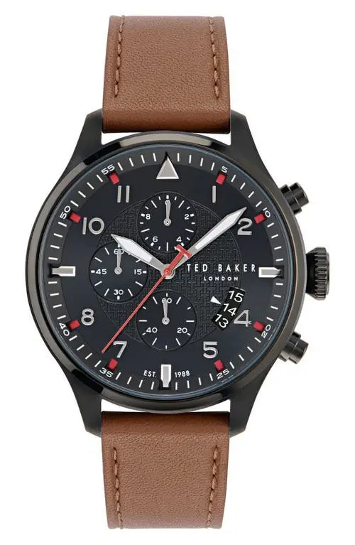 Ted Baker London Chronograph Leather Strap Watch - Brown/ Black