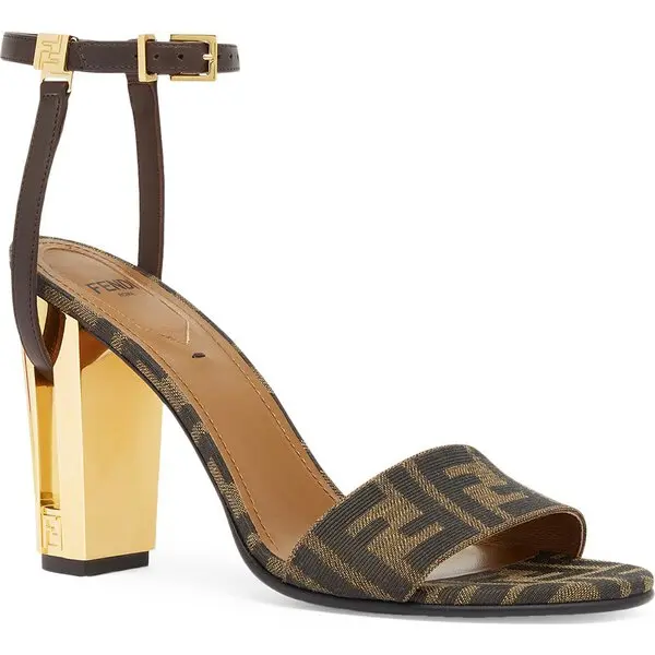 Fendi Delfina Ankle Strap Sandal - Brown/ Black