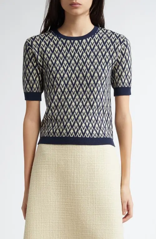 Valentino Garavani Toute La V Jacquard Virgin Wool Sweater - Navy/ Cream