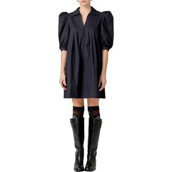English Factory Pintuck Collar Mini Dress