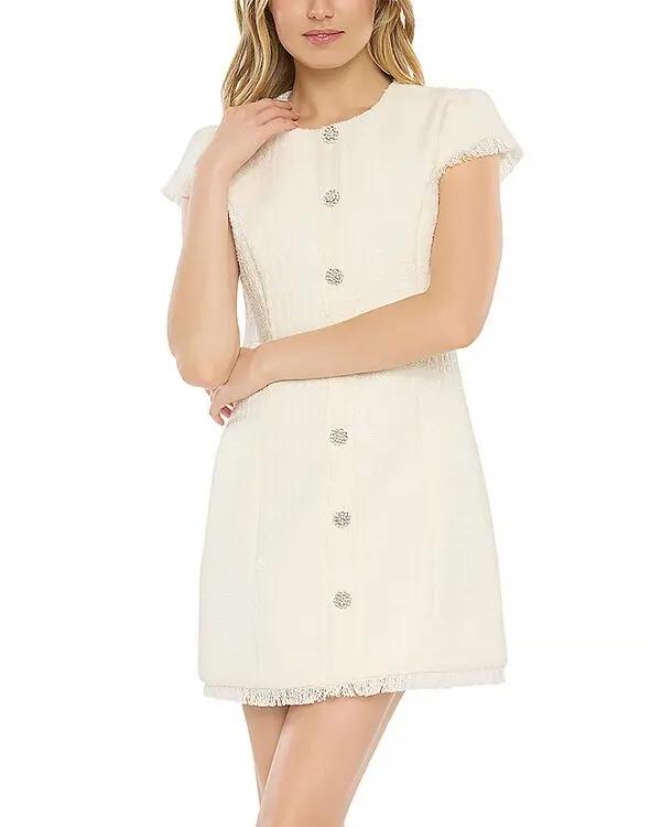 Likely Riello Tweed Mini Dress With Fringe Trim